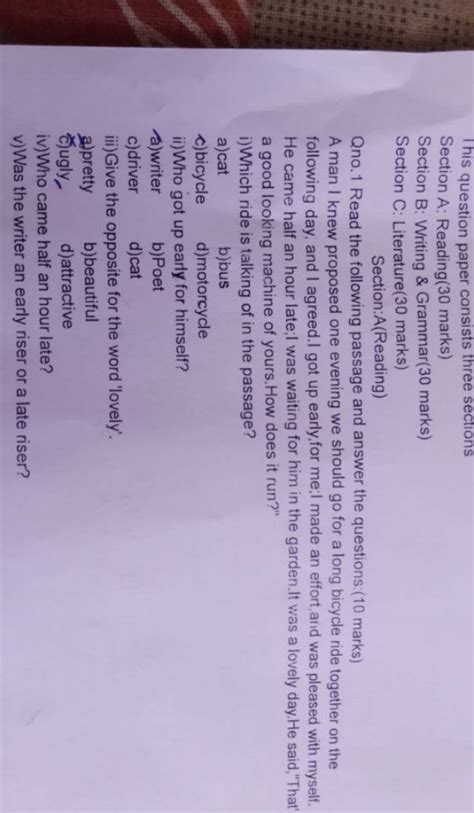 This Question Paper Consists Three Sections Section A Reading 30 Marks