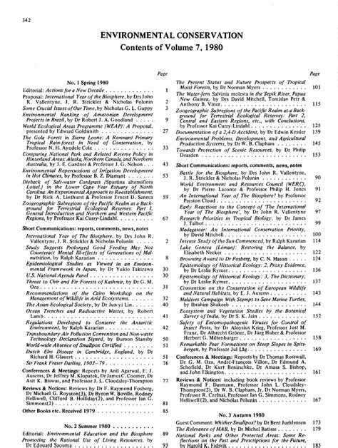 Environmental Conservation Contents Of Volume 7 1980 Environmental