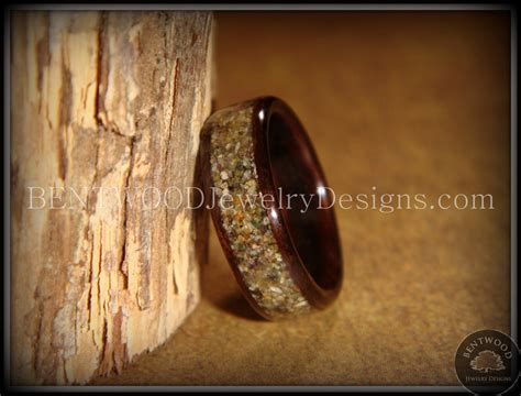 Bentwood Macassar Ebony Wooden Rings Canadian Beach Sand Inlay