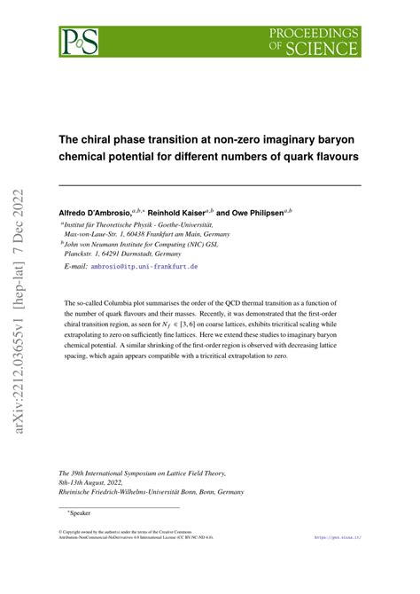 Pdf The Chiral Phase Transition At Non Zero Imaginary Baryon Chemical Potential For Different