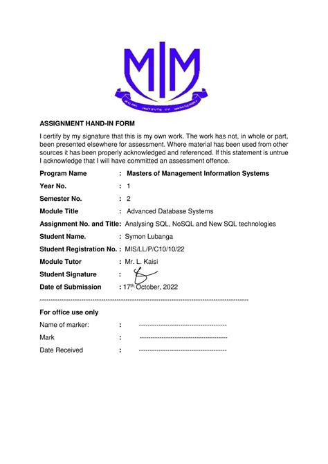 analysing sql no sql new sql technologies symon c lubanga assignment
