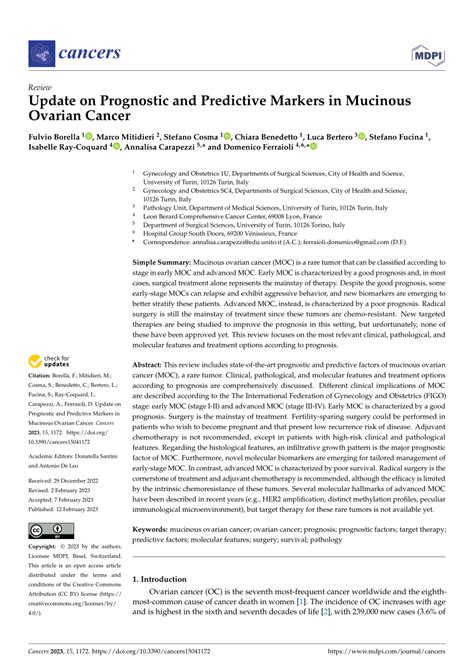 Pdf Update On Prognostic And Predictive Markers In Mucinous Ovarian Cancer