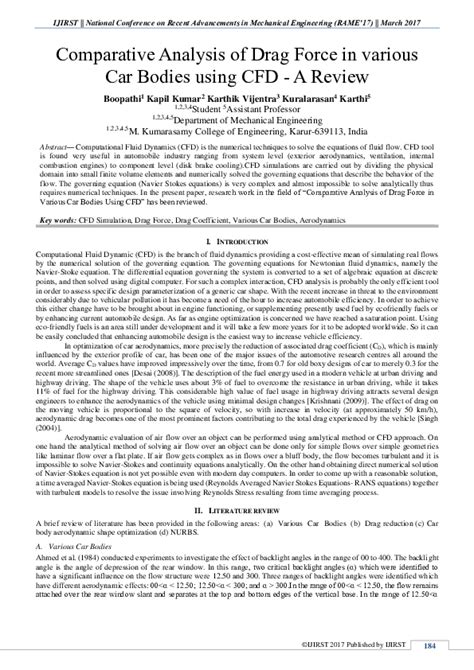 Pdf Comparative Analysis Of Drag Force In Various Car Bodies Using