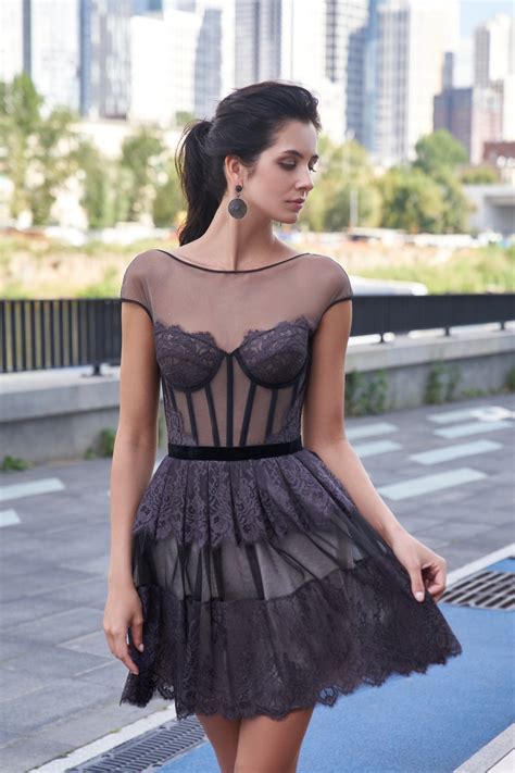Sheer Neckline Lace Black Mini Cocktail Dress Harems Brides