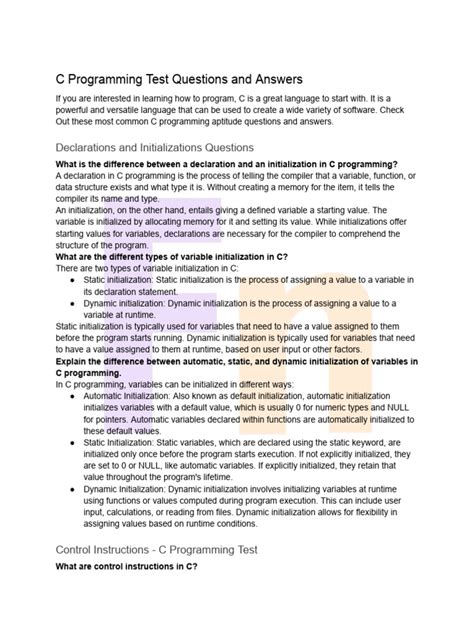 C Programming Test Questions And Answers Pdf Parameter Computer