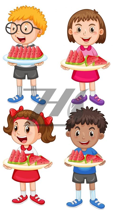 دانلود وکتور پسر و دختر با بشقاب هندوانه دانلود رایگان فایل لایه باز