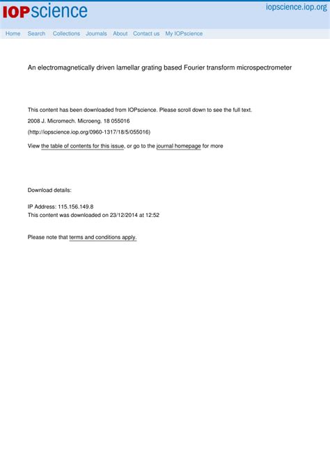 Pdf An Electromagnetically Driven Lamellar Grating Based Fourier Transform Microspectrometer