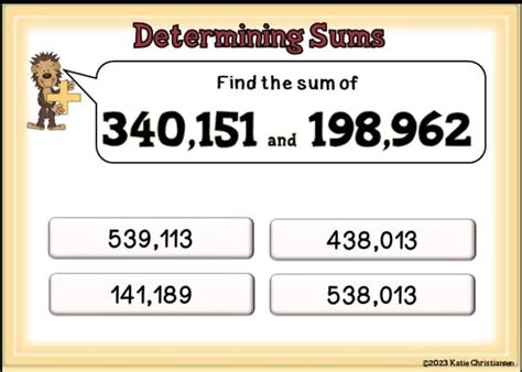 Determining Sums Addition Of Larger Numbers Boom Cards By Katie