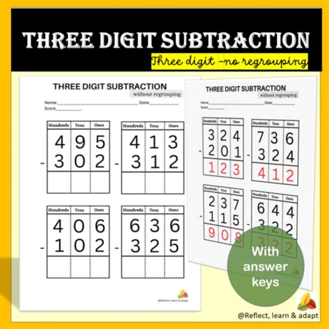 three digit subtraction without regrouping adaptive resources buy