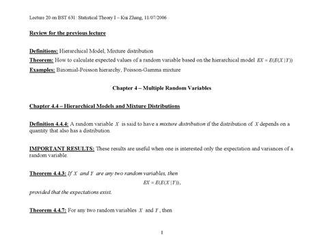 Notes On Multiple Random Variables Statistical Theory I Bst 631 Docsity
