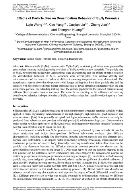 Pdf Effects Of Particle Size On Densification Behavior Of Si 3 N 4 Ceramics