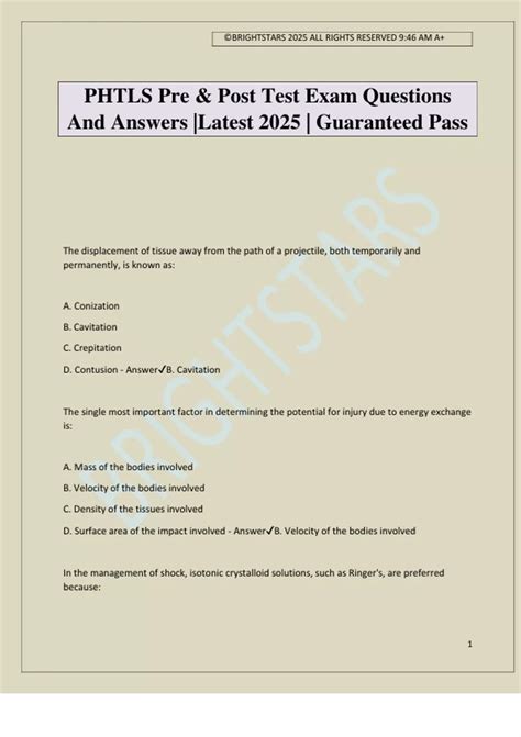 Phtls Pre And Post Test Exam Questions And Answers Latest 2025
