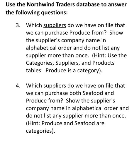 Solved Use The Northwind Traders Database To Answer The