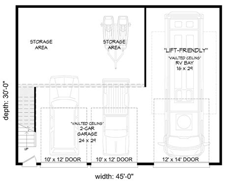 Plan 68680vr 2 Car Garage With Lift Friendly Rv Bay 3 Car Garage With Lift 3 Car Garage