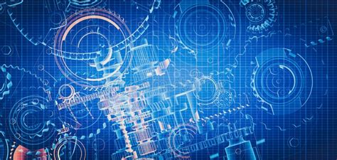 Blueprint Project Of Engine Design With Gears Stock Illustration Illustration Of Blue Machine