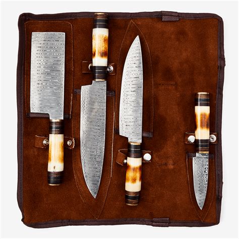 Titan International 5 Piece Damascus And Bone Knife Set Bespoke Post