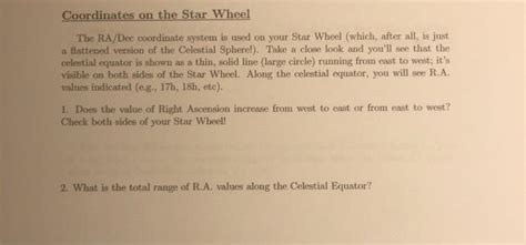 Solved Coordinates On The Star Wheel The Radec Coordinate