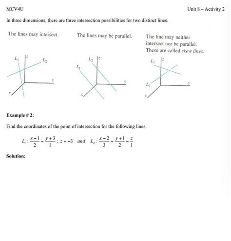 solved mcv4u unit 8 activity 2 in three dimensions there