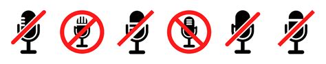 마이크 벡터 아이콘 없음의 집합입니다 오디오 끄기 음소거 된 소리 금지 기록 가수에 대한 스톡 벡터 아트 및 기타 이미지 가수 개체 그룹 규칙 Istock