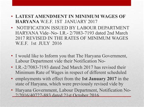 Minimum Wages Ammendment In Haryana Ppt