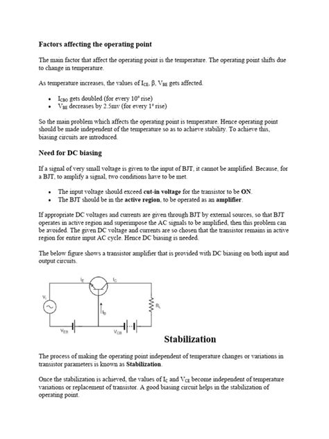 Factors Affecting The Operating Point Pdf Bipolar Junction