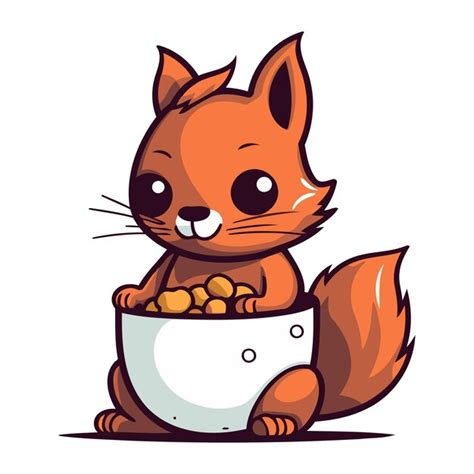 Premium Vector Cute Cartoon Squirrel With A Bowl Of Nuts Vector