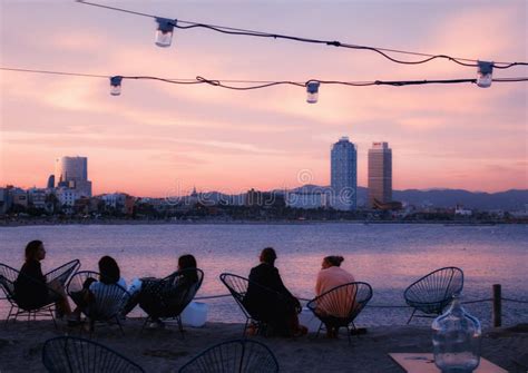 Barcelona Beach Bar At Sunset Editorial Photo Image Of Enjoying Full