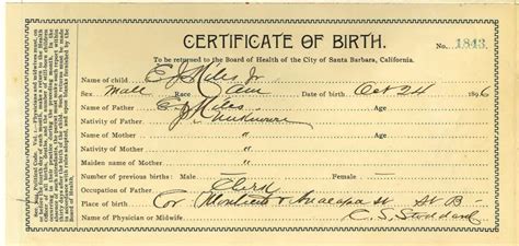 Birth Certificate Santa Barbara County Genealogical Society