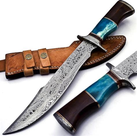 Damascus Steel Bowie Knife With Sheath Handmade Hunting Knife Fixed