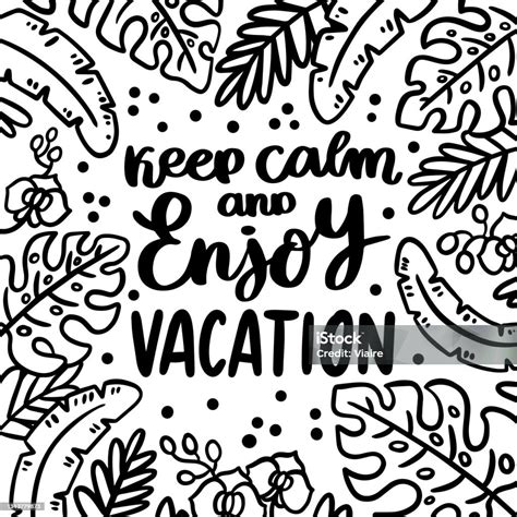 손으로 그린 글자 문구 손바닥 잎과 난초의 배경에 침착하고 휴가를 즐길 수 있습니다 카드 브로셔 포스터 전단지 티셔츠 홍보 자료에 사용할 수 있습니다 개념에 대한 스톡 벡터