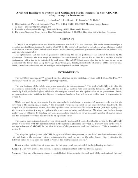 Pdf Artificial Intelligence System And Optimized Modal Control For The Adonis Adaptive Optics