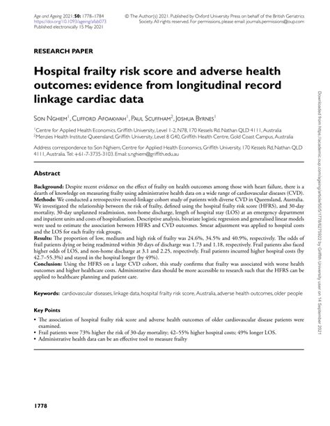 Pdf Hospital Frailty Risk Score And Adverse Health Outcomes Evidence From Longitudinal Record