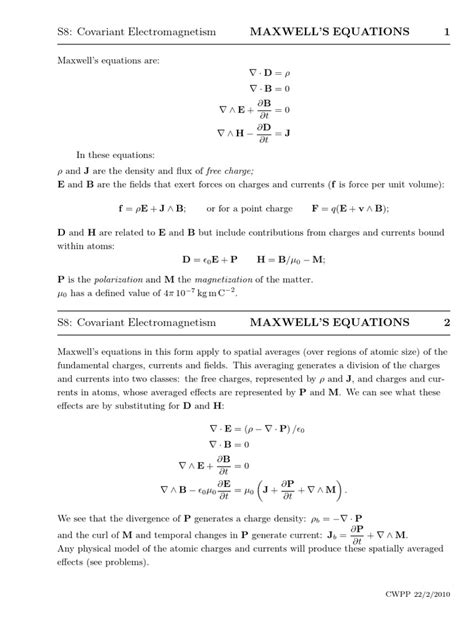 Covariant Electromagnetism Overview Pdf Tensor Maxwells Equations