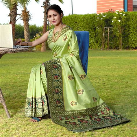Pista Green Woven Banarasi Silk Saree