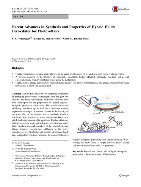 Pdf Recent Advances In Synthesis And Properties Of Hybrid Halide