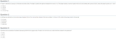 Solved An Object Is Attached To A Spring On A Frictionless Chegg