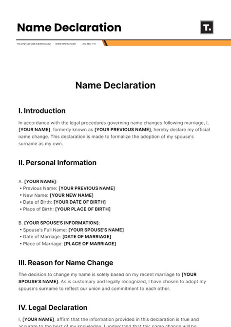 Free Name Declaration Template To Edit Online