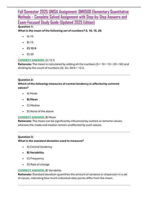 Fall Semester 2025 Unisa Assignment Qmi1500 Elementary Quantitative