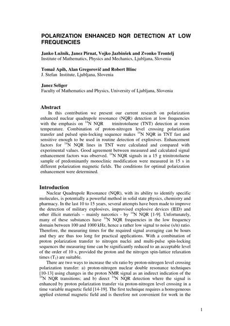 Pdf Polarization Enhanced Nqr Detection At Low Frequencies