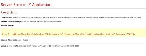 Asp Net Error In Global Asax When I Try To Run Project Stack Overflow