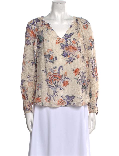 Rebecca Taylor Silk Floral Print Blouse Neutrals Tops Clothing