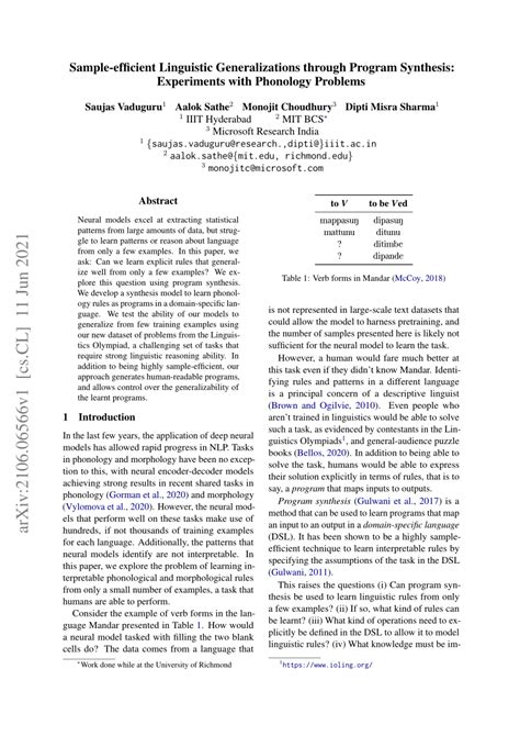 Pdf Sample Efficient Linguistic Generalizations Through Program Synthesis Experiments With