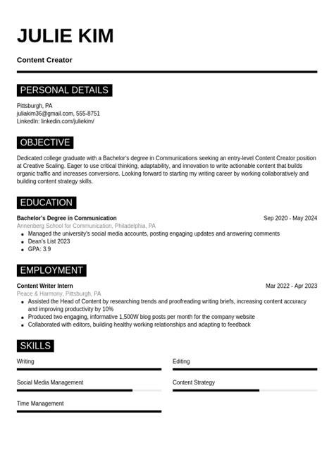 College Resume Examples Writing Tips CVwizard