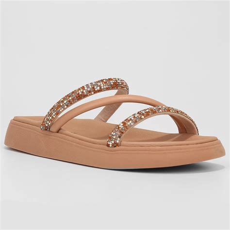 Rasteira Moleca Flatform Strass Tiras Feminina Caramelo Compre Agora Cabana Magazine