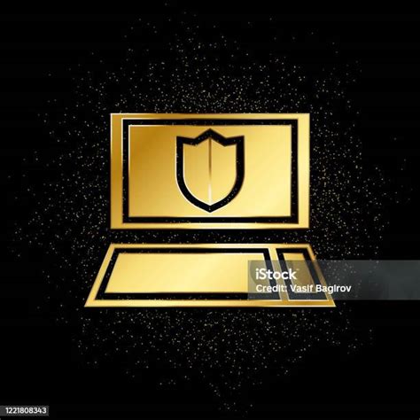 컴퓨터 방패 보안 골드 아이콘입니다 황금 입자 배경의 벡터 그림입니다 금 금속에 대한 스톡 벡터 아트 및 기타 이미지 금 금속 금색 개념 Istock
