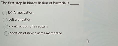 Solved The first step in binary fission of bacteria isDNA | Chegg.com
