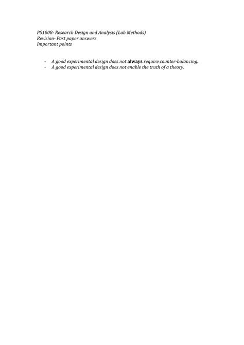 Ps1008 Revision Doccument Ps1008 Research Design And Analysis Lab