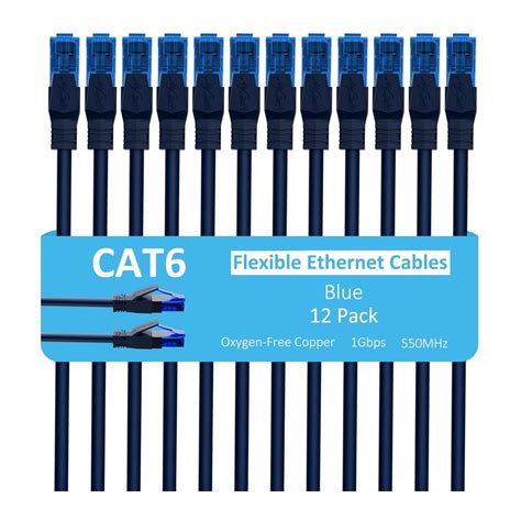Cat6 Ethernet Cable 6 Ft 12 Pack Snagless Cat 6 Patch Cable Upgraded Flexible Pvc Jacket