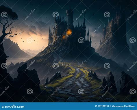 Hellish Landscape Background Generative Ai Stock Illustration