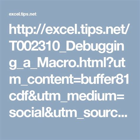Debugging A Macro In Microsoft Excel